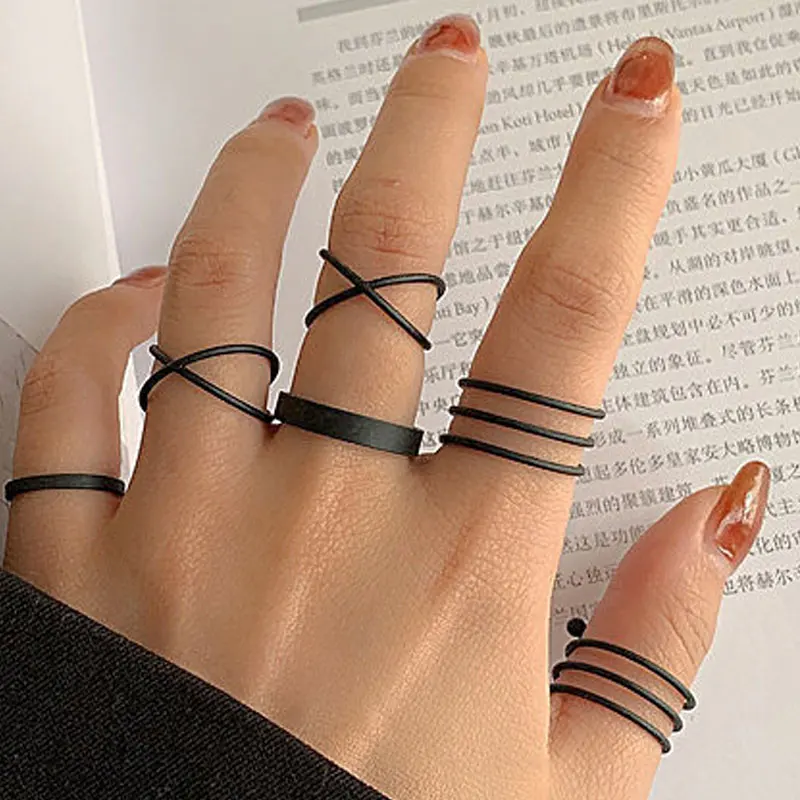 Black Rings Set Fingers Women | Minimalist Jewelry Ring Punk - 6pcs/set ...