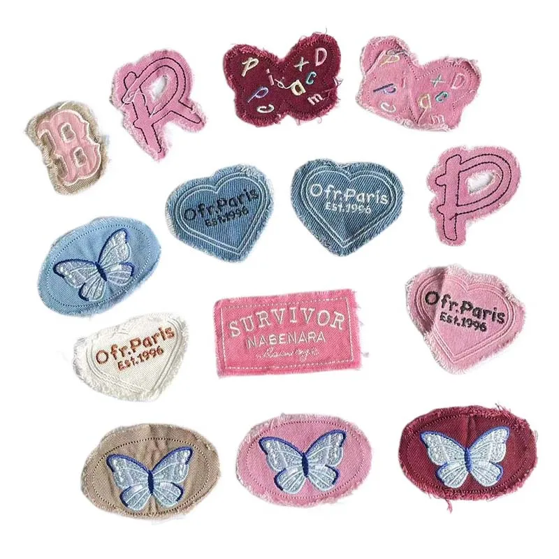 5PCS-Denim-Fabric-Sewing-Patch-Labels-Cartoon-Letters-Butterfly ...