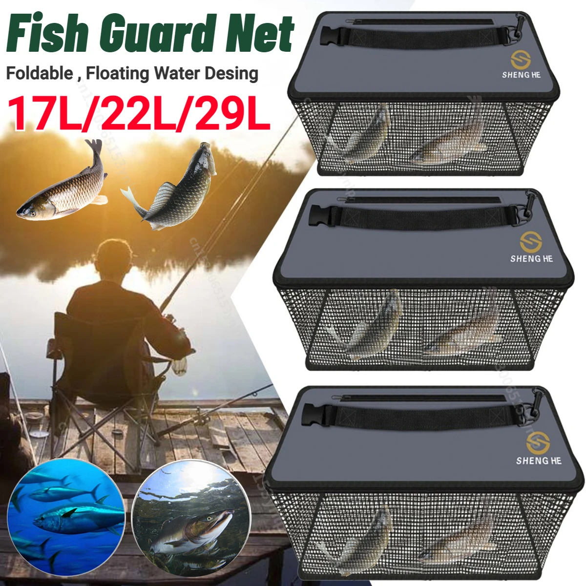 17L-22L-29L-Folding-Fish-Guard-Net-Quick-Drying-Portable-Fishing-Box ...