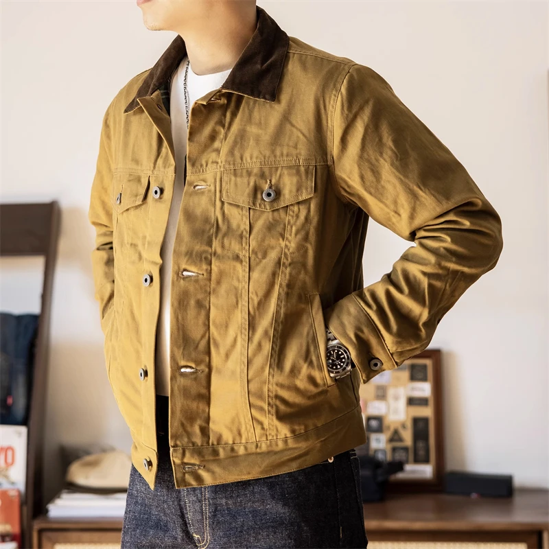Red-Tornado-Type-3-Waxed-Jacket-Corduroy-Collar-Waterproof-Rugged-Style ...