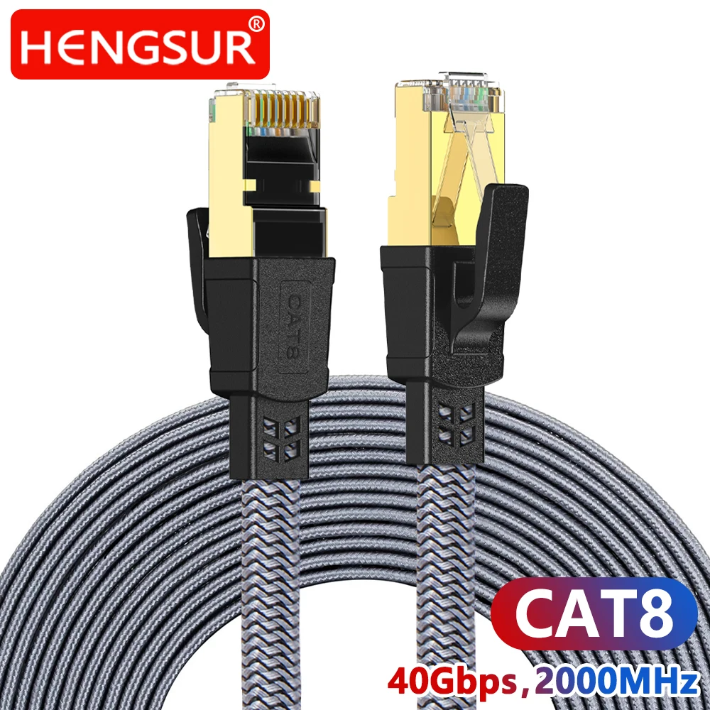 CAT8 Ethernet Cable 40Gbps 2000NHz Nylon Braided Flat RJ45 Network Lan ...