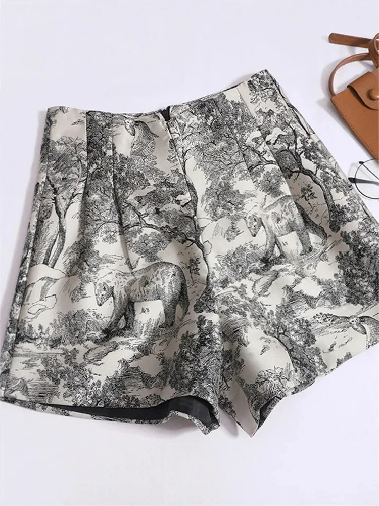 Print Shorts for Women Summer 2024 New Fashion Designer Vintage Loose ...