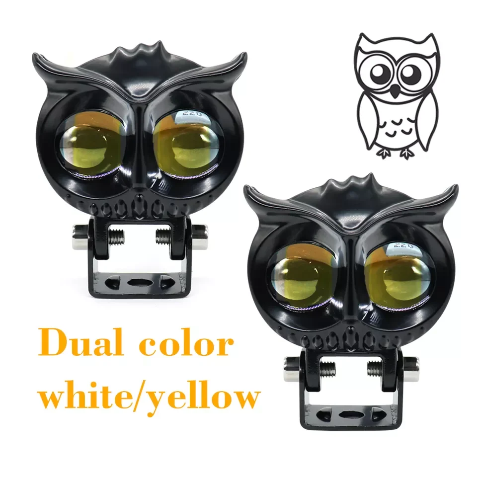 Motorcycles-Led-Headlight-Fog-Light-Car-Dual-Color-Owl-Design-Head ...