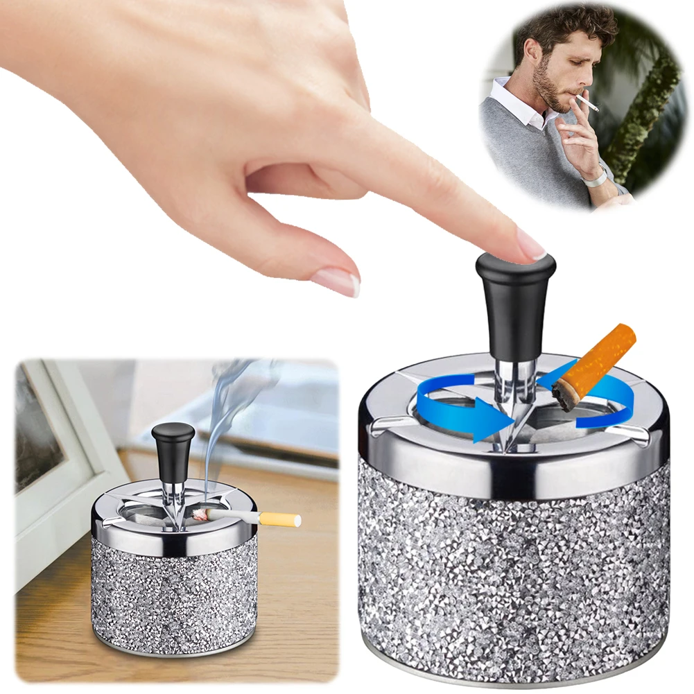 Push Down Ashtray with Lid Spinning Ashtray Windproof Self-Cleaning ...