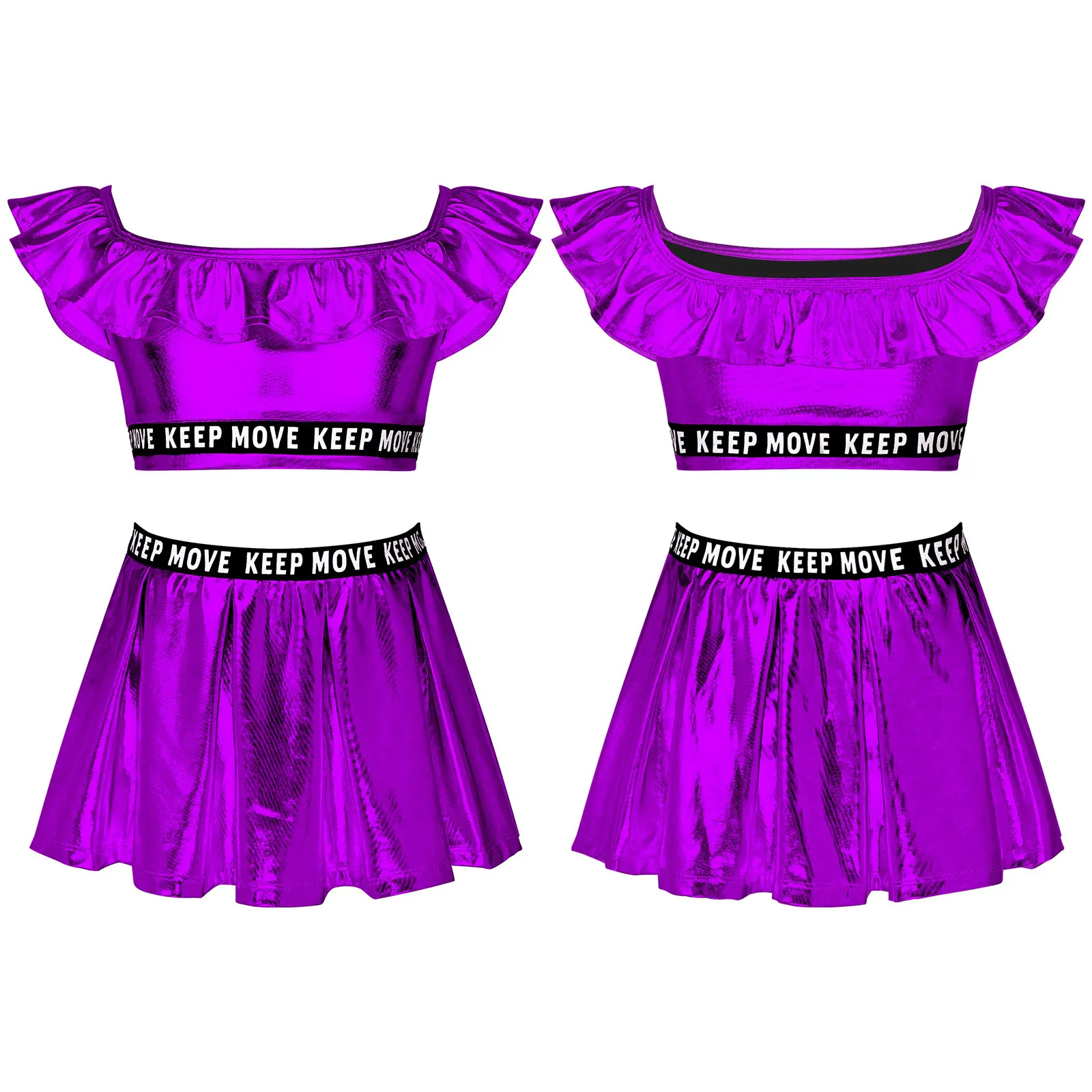 2Pcs Girls Dance Sets Shiny Metallic Jazz Dancing Costumes Wear ...