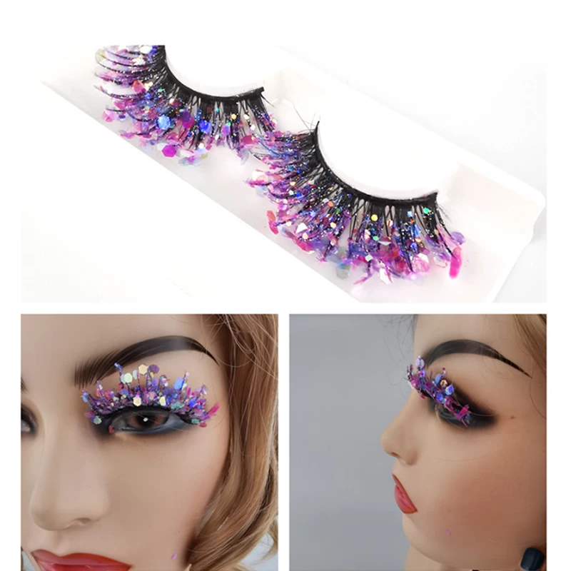 Unique-Shining-Colored-Eyelashes-Gold-Pink-Green-Glitter-Colorful-False ...