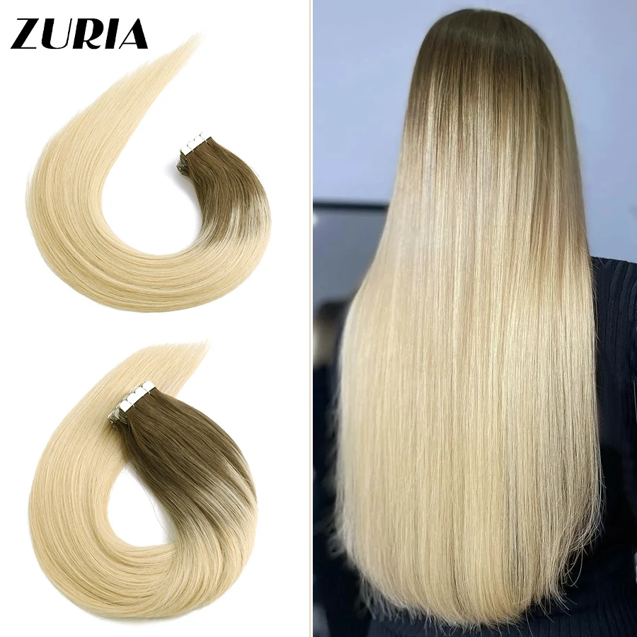 ZURIA-Mini-Tape-in-Human-Hair-Extensions-Balayage-Blonde-Highlight ...