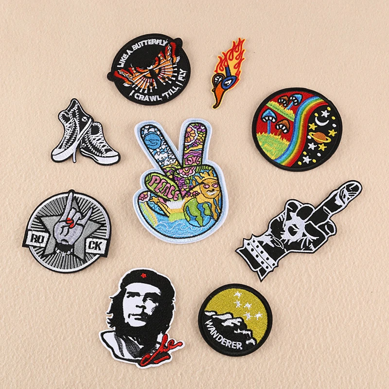 Cartoon Hand Gesture Patches On Clothes Hippie Letter Badges Stripes ...