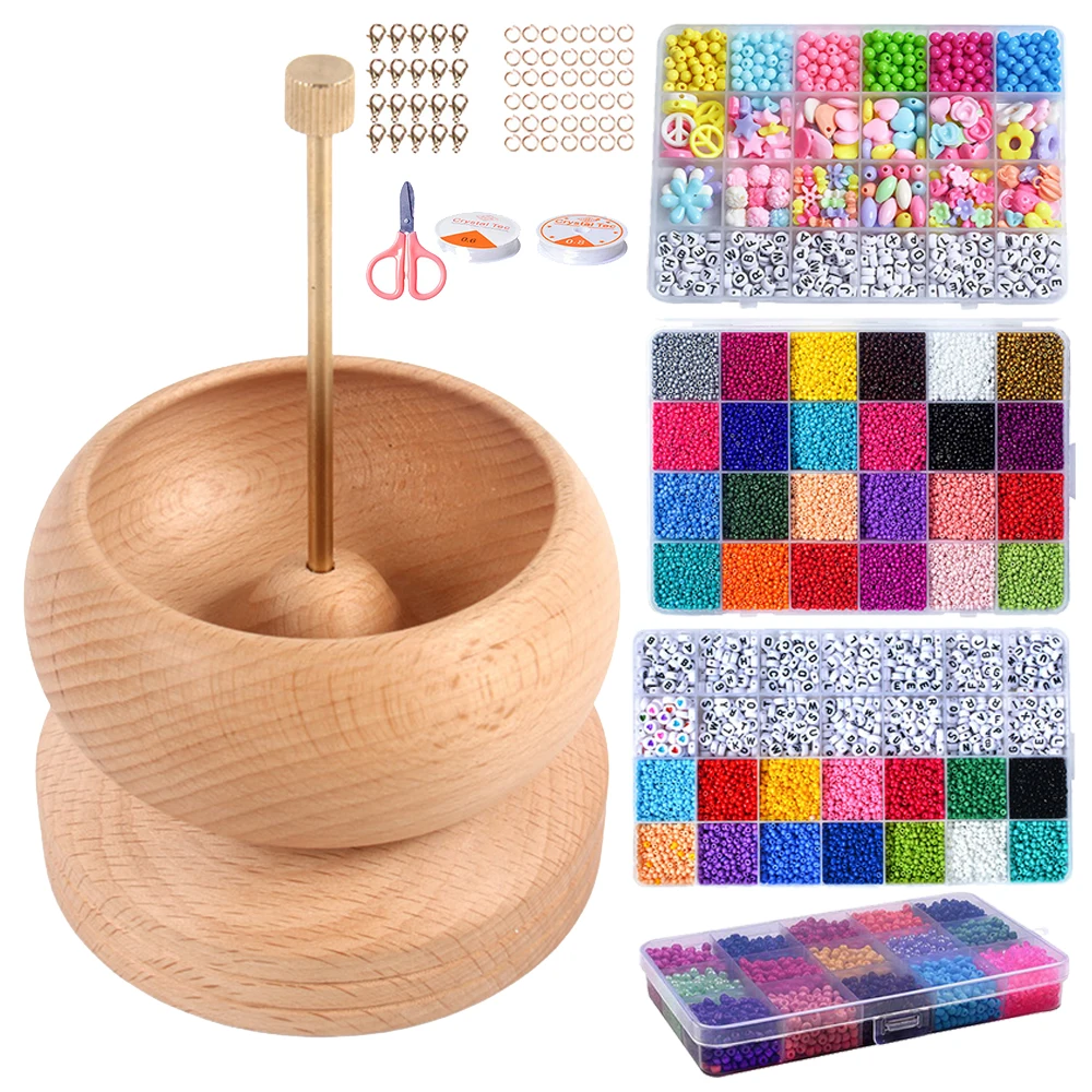 Wooden-Bead-Spinner-with-2-Curved-Needles-Spinning-Beading-Bowl-DIY ...