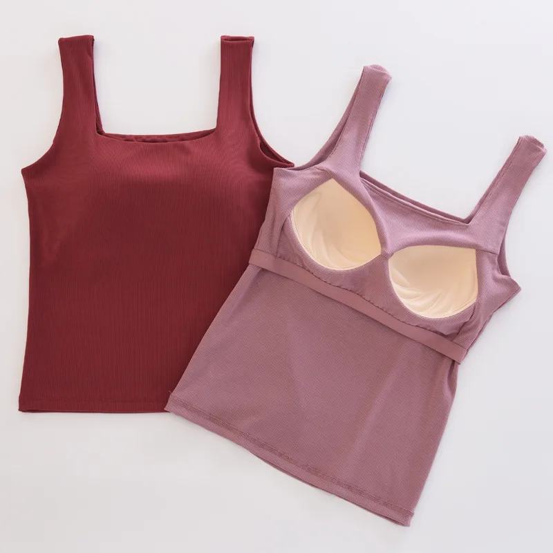 Modal-Women-s-Vest-Tops-with-Built-In-Bra-Square-Neck-Vest-Padded-Slim ...