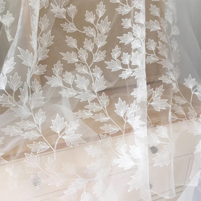 Off White Leaf Floral Lace Fabric for Wedding Gown Couture Dress Tulle ...