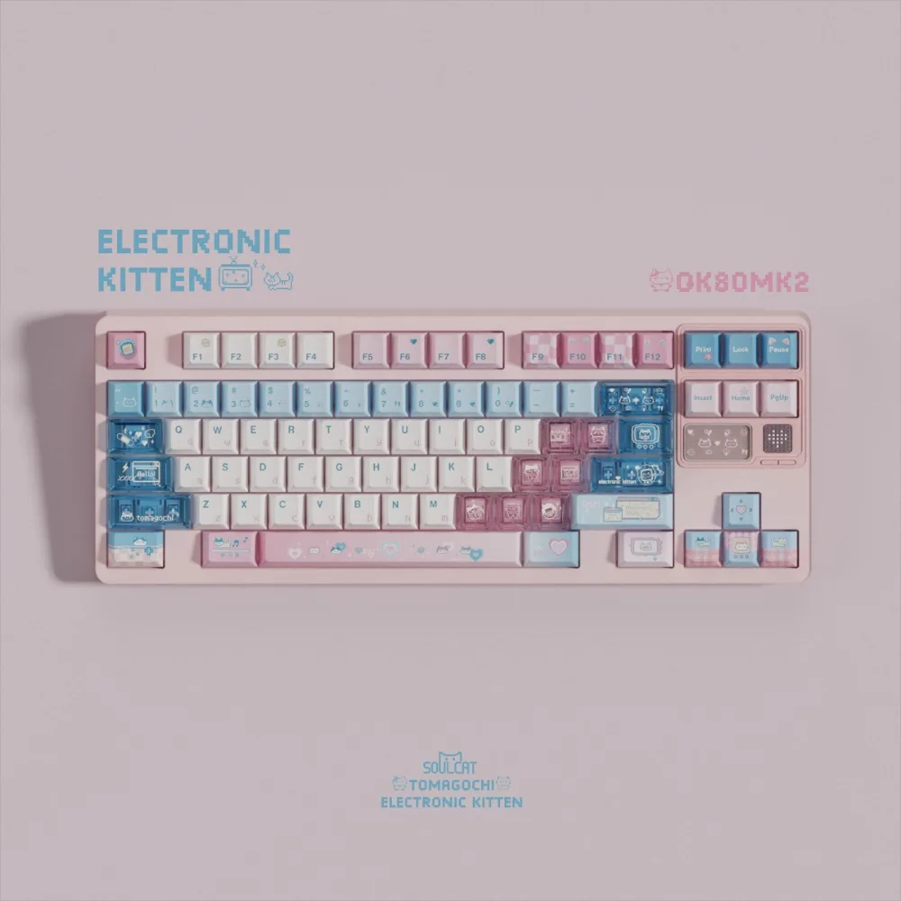 Electronic Kitten Keycap Set 141Key PBT+PC Custom Blue Pink Keyboard ...