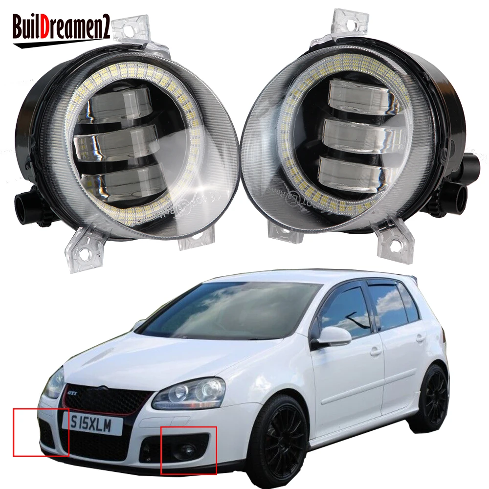 2-X-Car-Front-LED-Fog-Light-DRL-Canbus-Angel-Eye-Fog-Daytime-Running ...