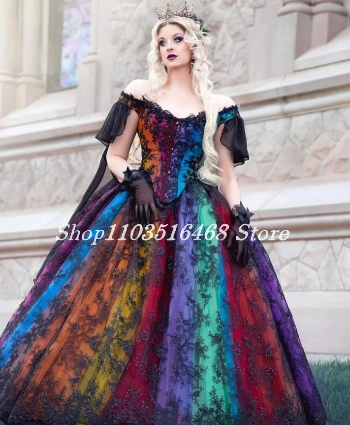 Rainbow-Gothic-Prom-Dresses-Dreamy-Victorian-Punk-Strapless-Corset-Lace ...