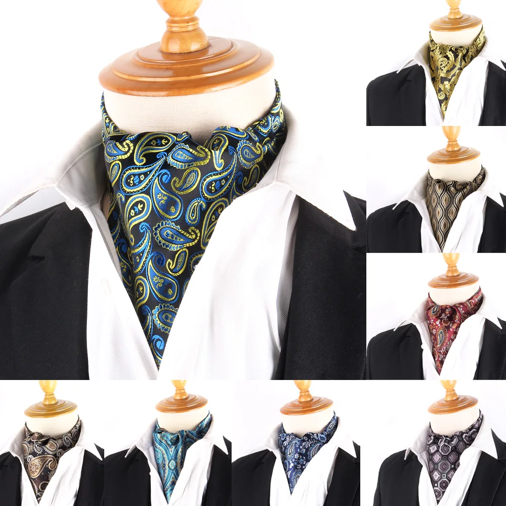 Men Cashew Ascot Tie Wedding Formal Floral Paisley Cravat Ascot Scrunch Self British Gentleman ...