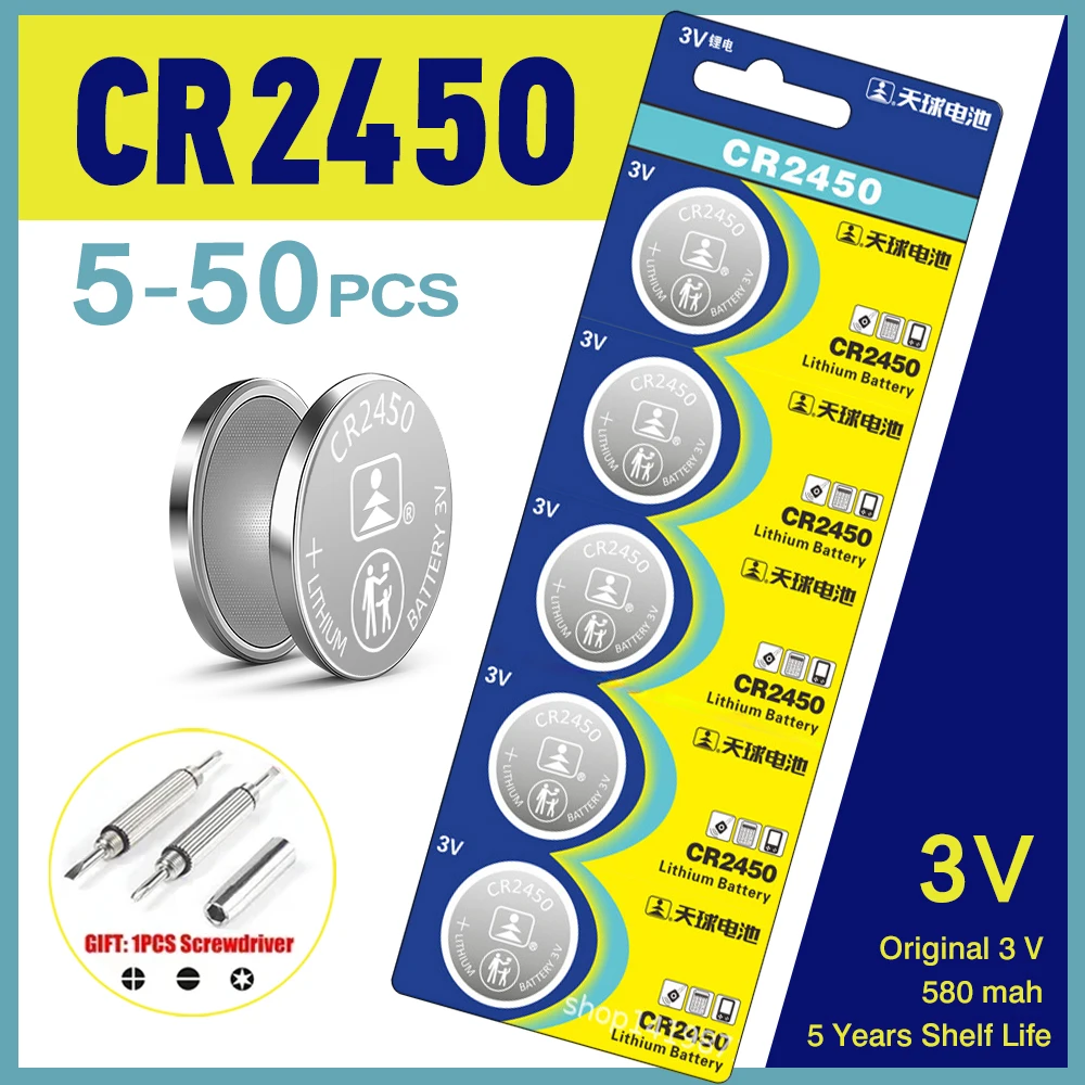 5-50PCS 3V CR2450 Lithium Button Battery CR 2450 DL2450 BR2450 LM2450 ...