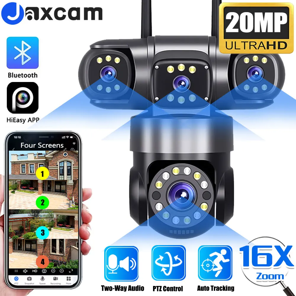 16X Zoom 20MP WIFI Camera 4 Lens 4 Screens Two Way Audio 360° PTZ ...