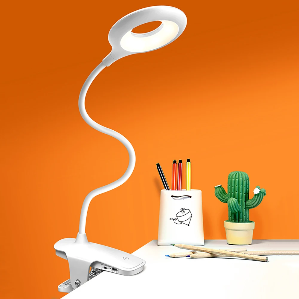 LED-Desk-Lamp-DC5V-USB-Rechargeable-Reading-Light-Eye-Protection-Clip ...