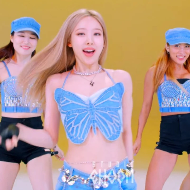 IM-NAYEON-Kpop-Outfit-Denim-Butterfly-Tops-Pants-Sexy-Jazz-Performance-Costume-Women-Korean ...