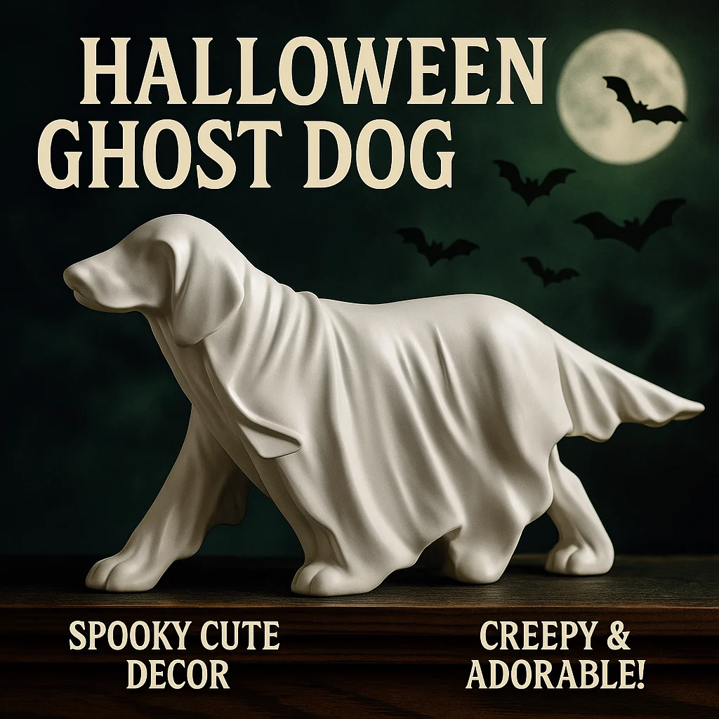 Halloween Resin Ghost Dog Statue – Spooky Indoor Decoration For Haunted ...