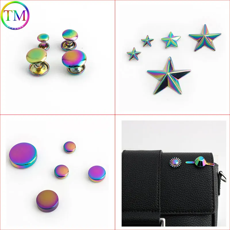 20 100 Pieces Rainbow Single Layer Rivet Studs Round Spike Five Pointed ...