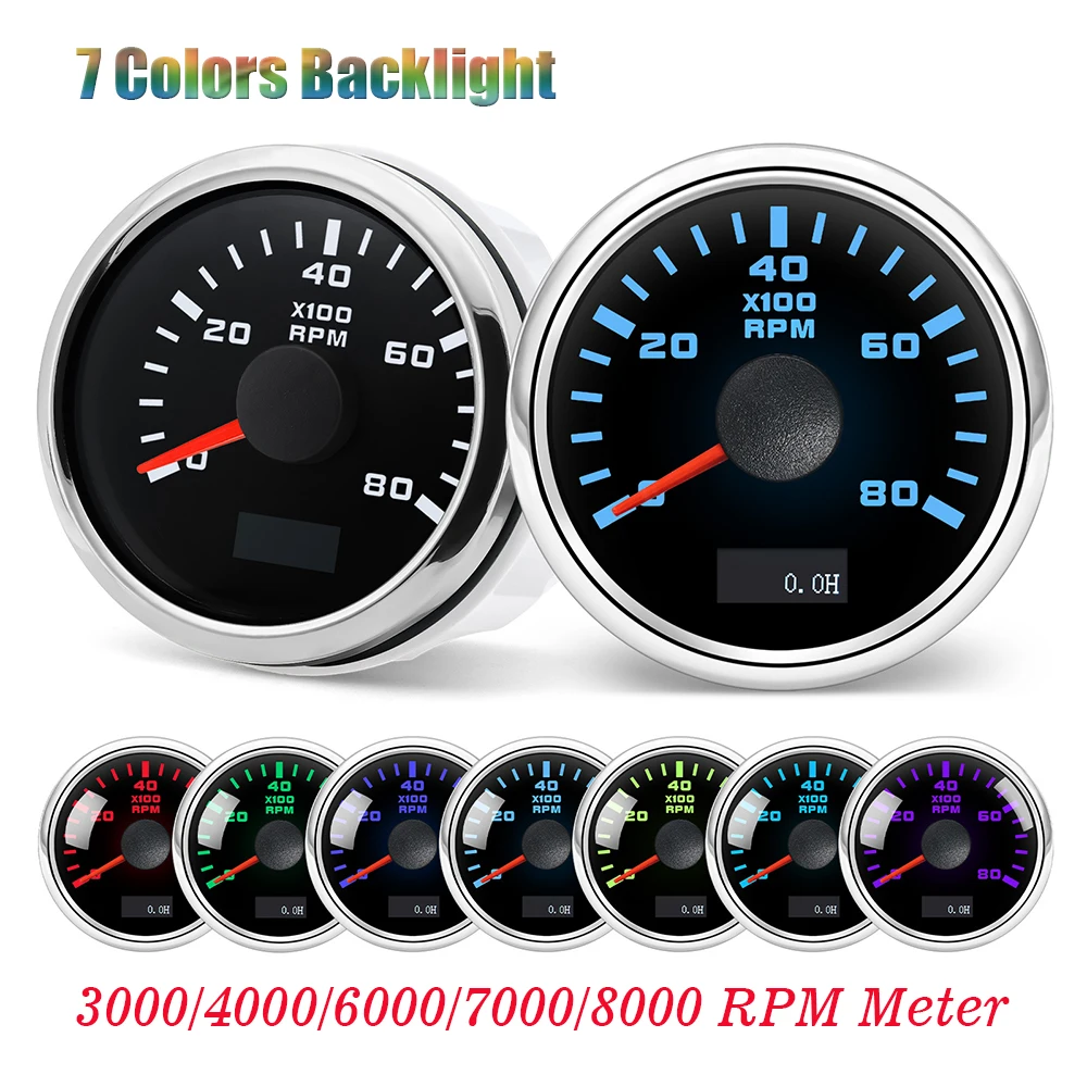 2"52MM Car Gauge 3k 4k 6k 7k 8k RPM Tachometer Digital LCD Waterproof ...