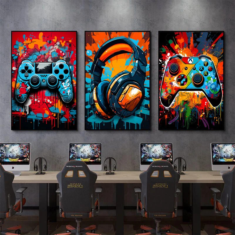 Colorful-Game-Controller-Canvas-Painting-Graffiti-Gaming-Poster-Gamepad ...