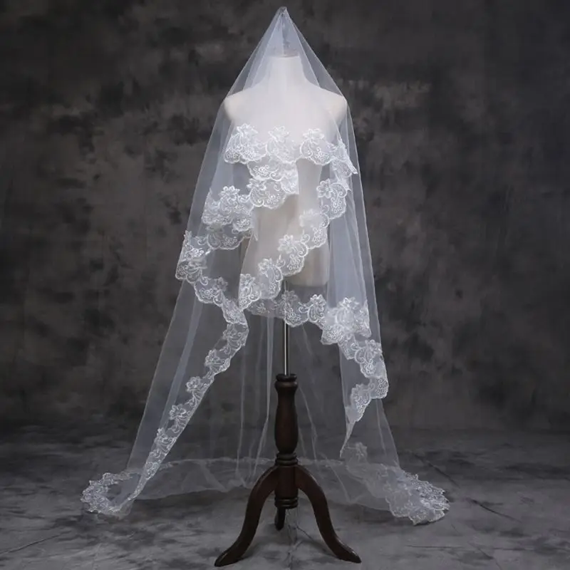 1 Layer Women Bridal White Wedding Veil Ultra Long Wedding Tulle Veil ...