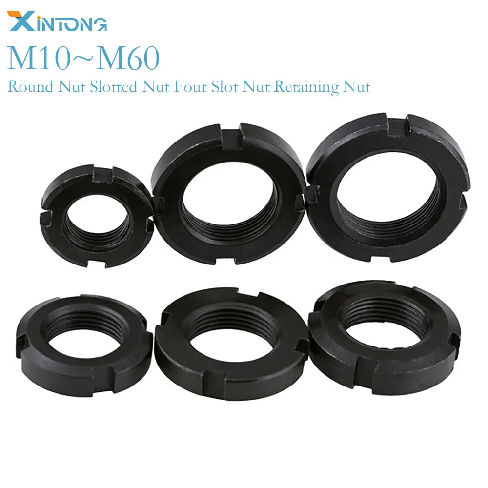 Black-Round-Nuts-Slotted-Nut-Four-Slot-Nut-Retaining-Nut-M10-M12-M14 ...