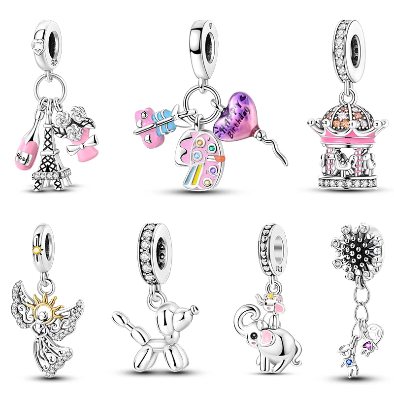 Real-925-Sterling-Silver-Cake-Balloon-Carousel-Charms-Beads-Fit-Pandora ...