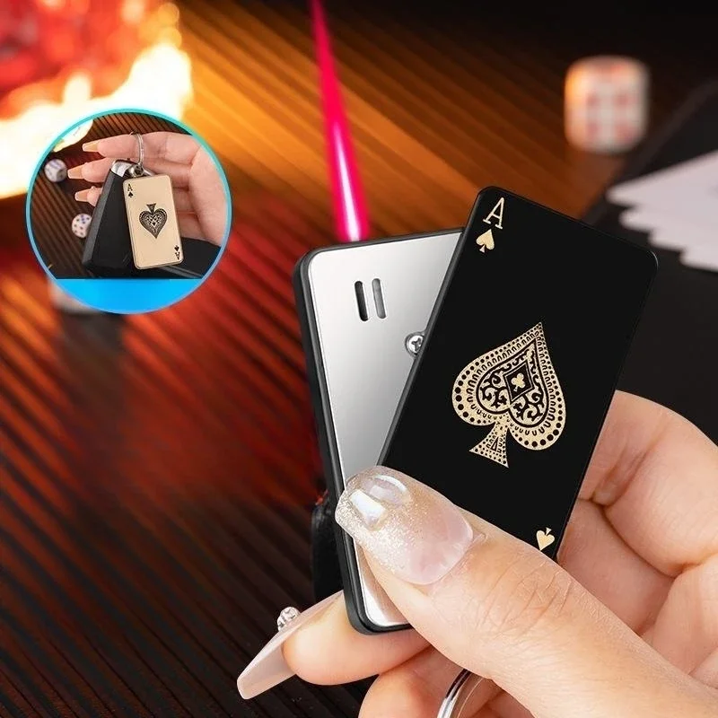 Metal-Red-Flame-Playing-Card-Unusual-Torch-Turbine-Butane-Gas-Lighter ...