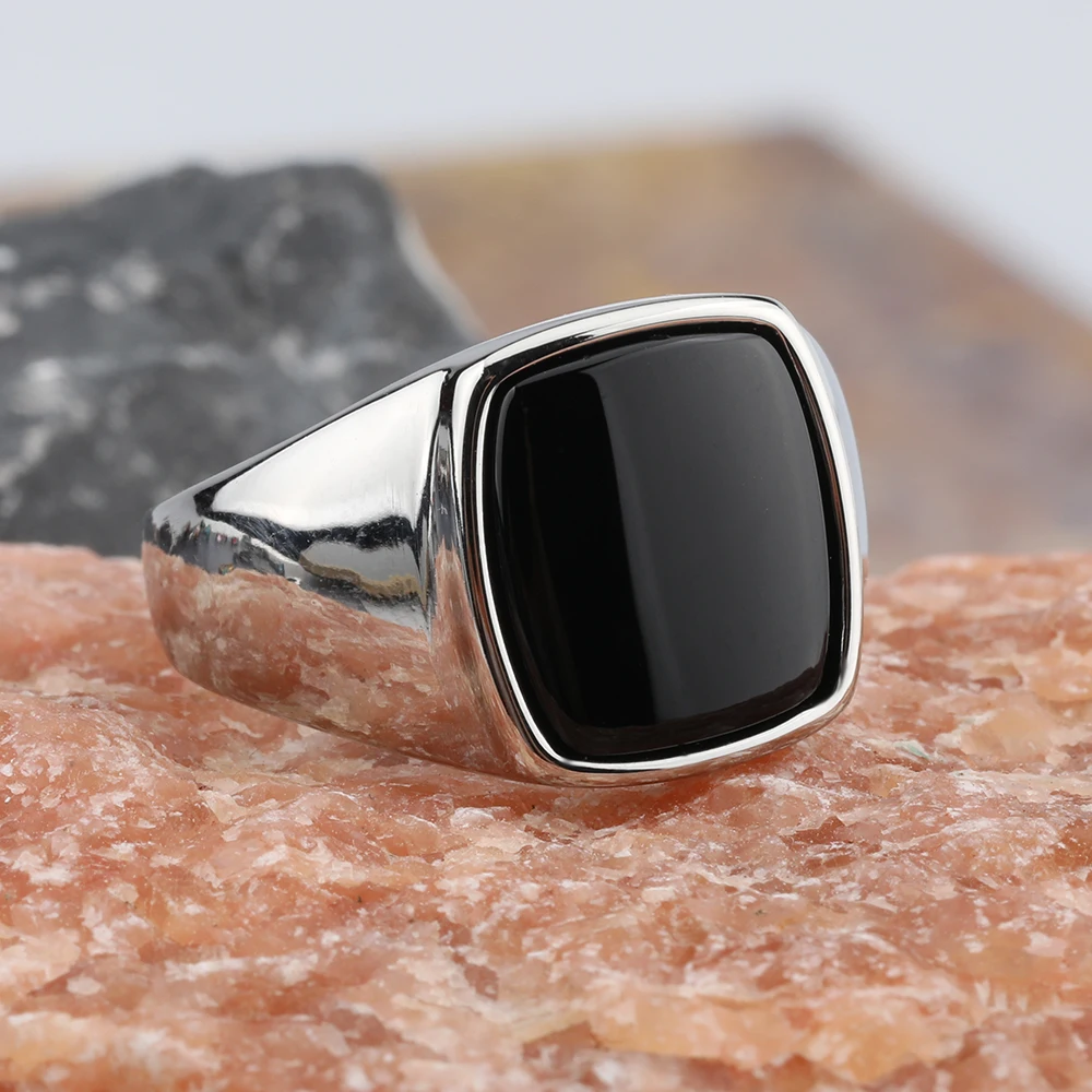 Stylish-Black-Stone-Rings-for-Men-Waterproof-Stainless-Steel-Metal ...