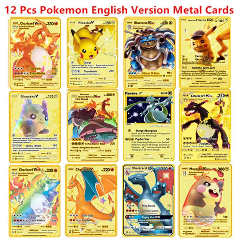 English Espanol Version 6-12 Pcs/Set Metal Card Anime Figure Charizard ...