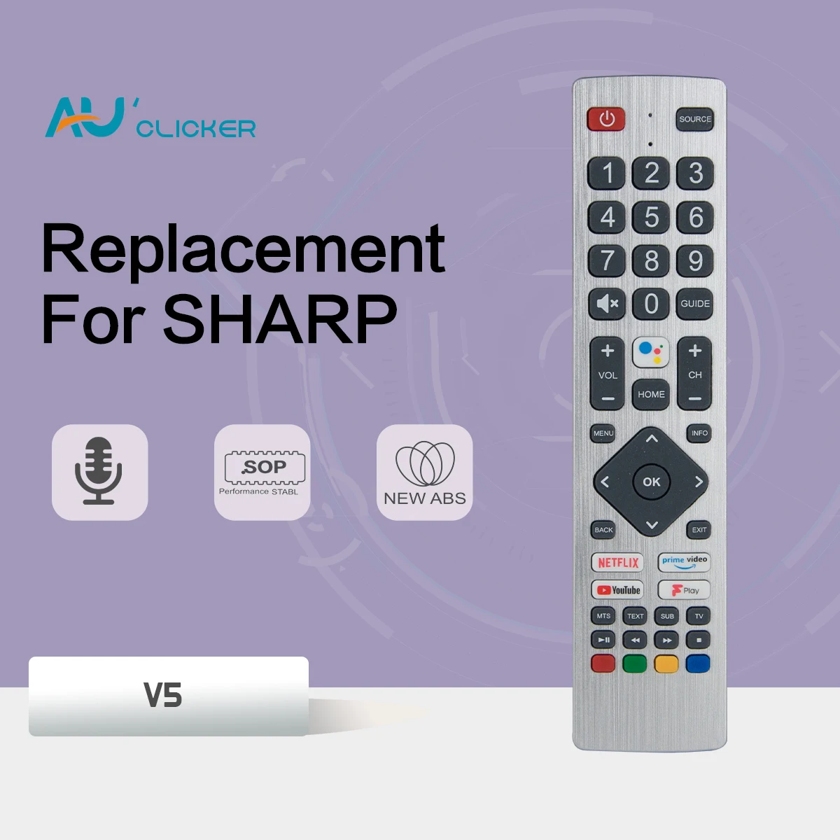 Voice-TV-Remote-Control-For-Sharp-AQUOS-SHW-RMC-0134-Netflix-Prime ...