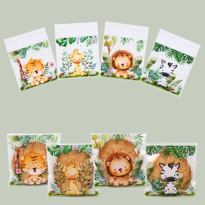 50Pcs-Bag-Jungle-Animal-Self-Sealing-Cookie-Candy-Bags-Wild-One-Safari ...