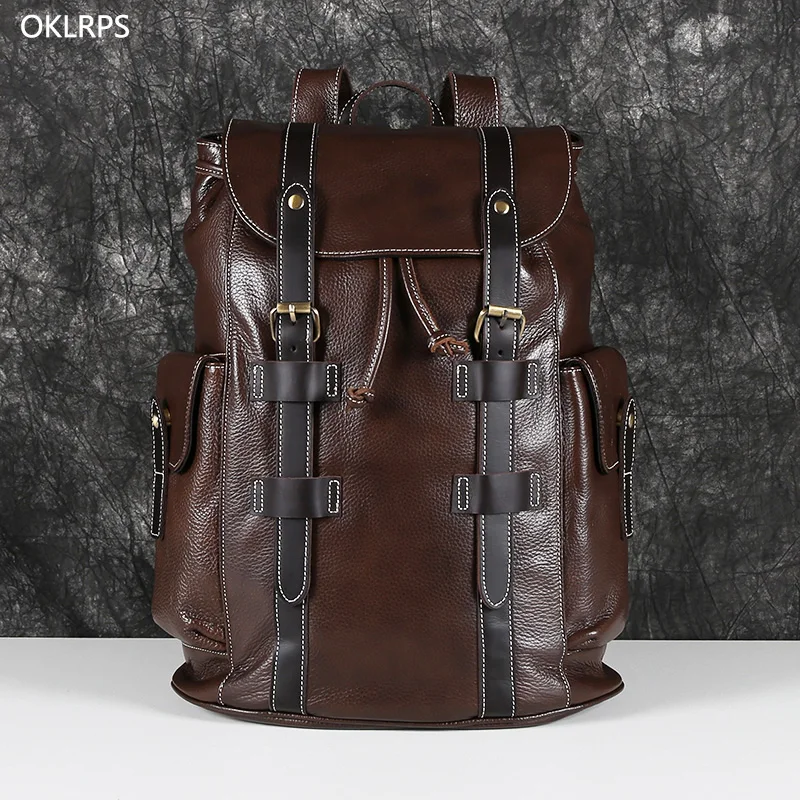 Men's Leather Backpack Europe And The United States Wind Large Capacity ...