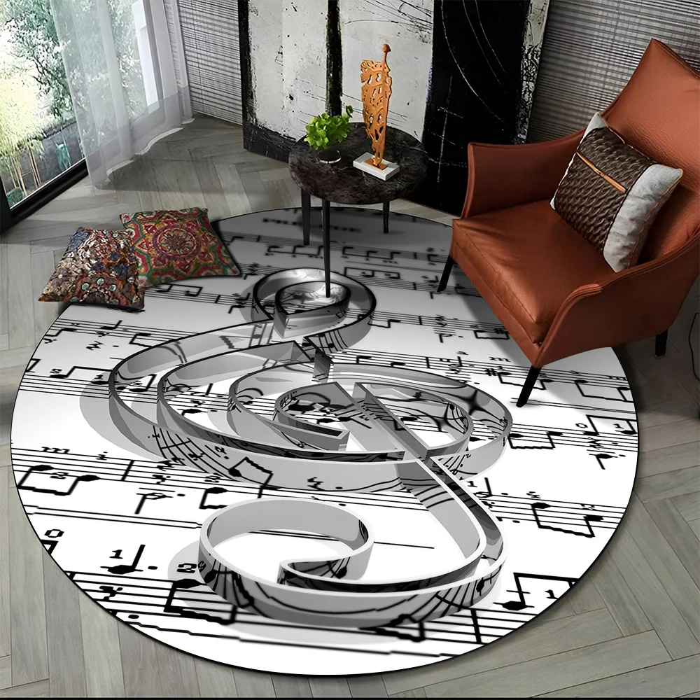 3D Musical Note Piano Art Round Carpet Rug for Living Room Bedroom ...