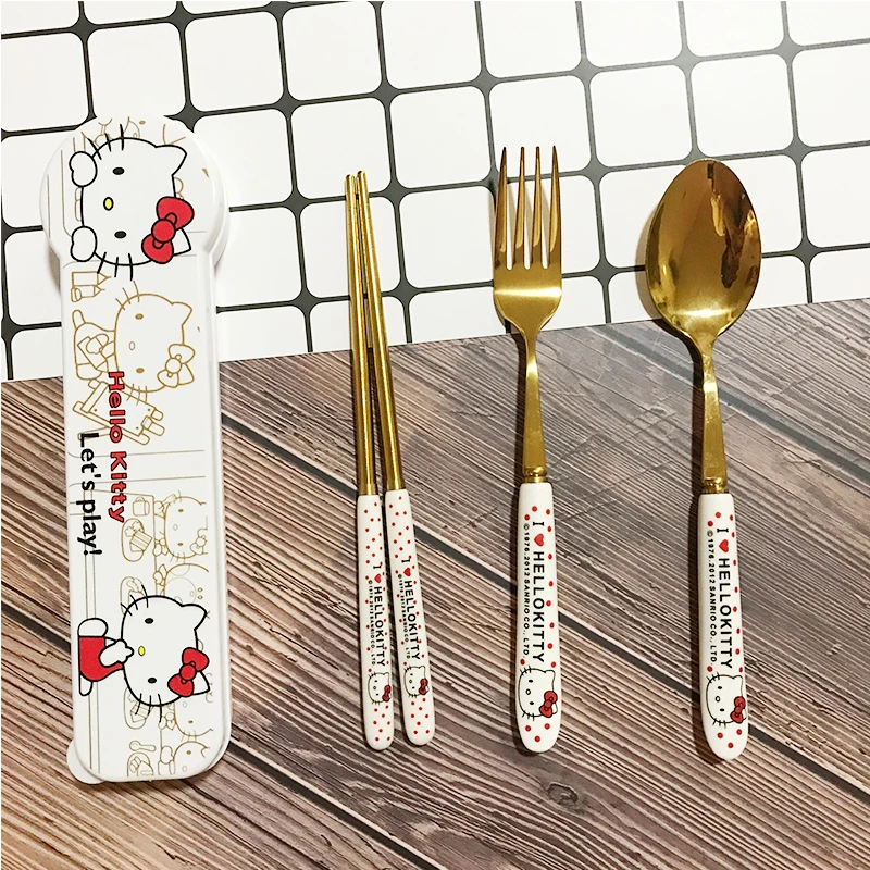 Hello Kitty Spoon Fork Set | Spoon Fork Chopsticks | Hello Kitty ...