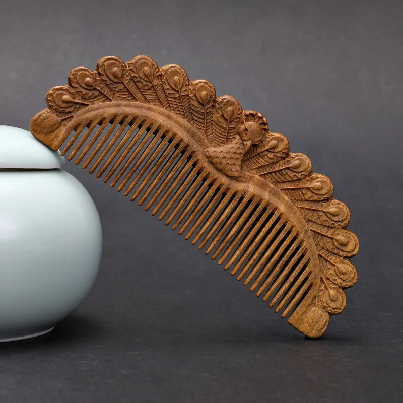 Handmade-Natural-Green-Sandalwood-Comb-Portable-Double-Sides-Carving ...