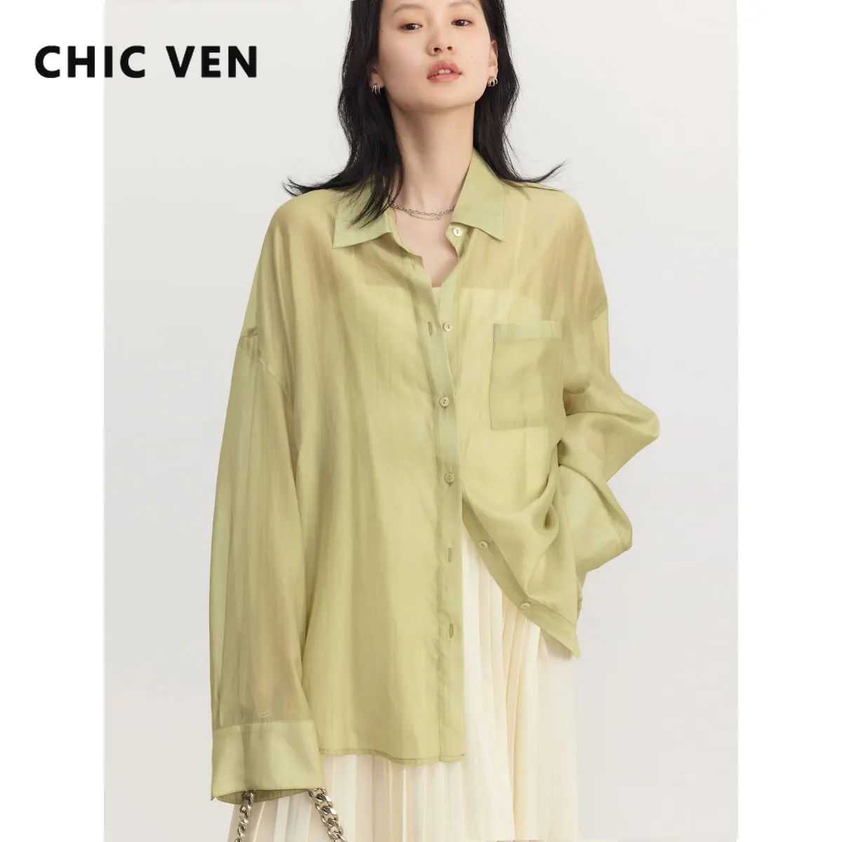 CHIC-VEN-Korean-Fashion-Women-Blouses-Draping-Long-Sleeve-Slightly ...