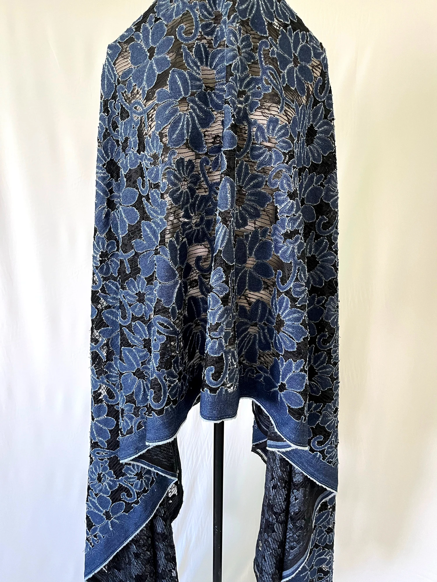 Elegant heavy burn flower petal denim embroidery lace fabric DIY ...