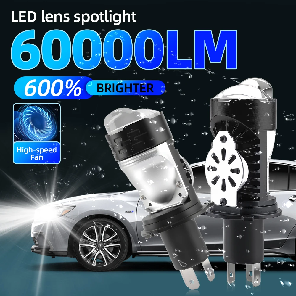 1/2Pcs H4 Bi LED Mini Projector Lens 60000LM Car Headlight 9003 HB2 ...