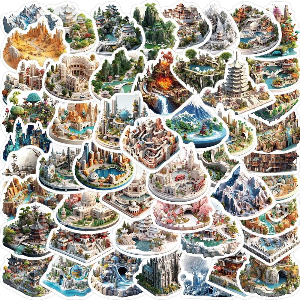 10-30-50PCS-Cute-Cartoon-Building-3D-World-Graffiti-Stickers-INS-Style ...