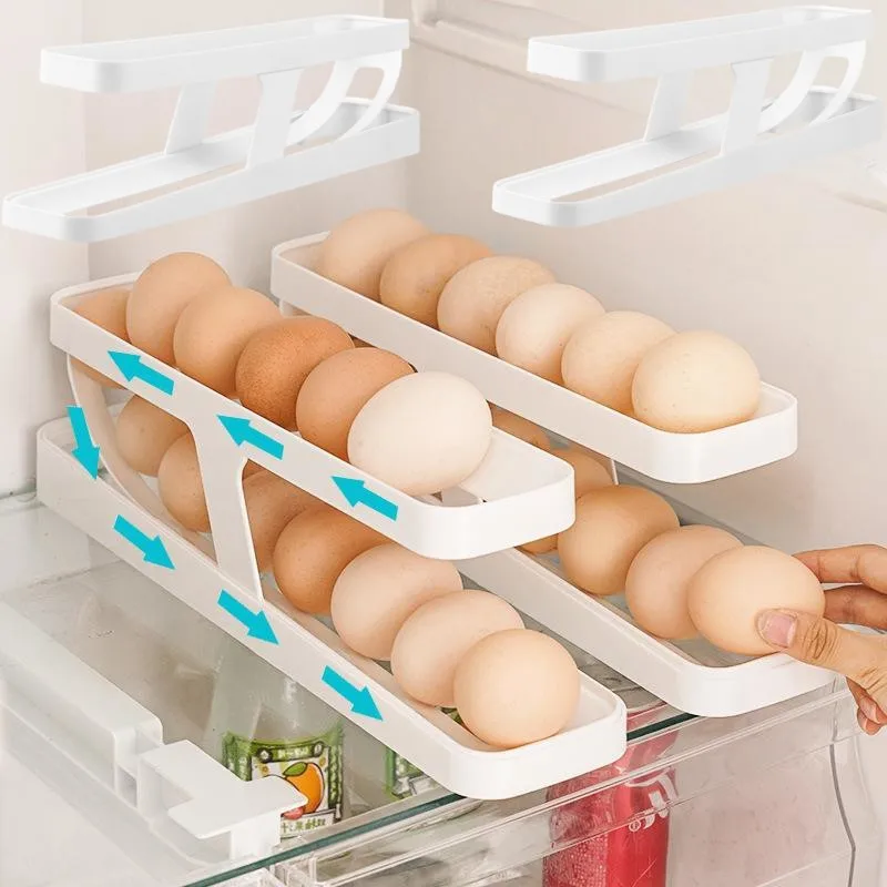 Automatic-scrolling-egg-rack-holder-storage-box-Double-Layer-Egg-Basket-Container-Organizers ...