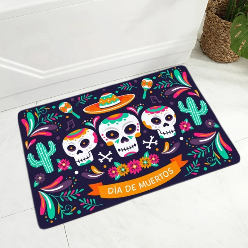 Cartoon-Mexico-Day-of-The-Dead-Entrance-Doormat-Home-Decor-Sugar-Skulls ...