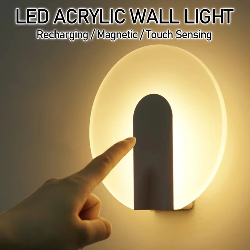 Touch-Sensor-Switch-Acrylic-Wall-Lamp-USB-Recharge-Wireless-LED-Indoor ...