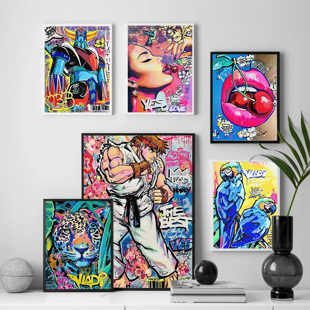 Rua lutador graffiti arte cartaz e impressões da lona pintura de parede ...
