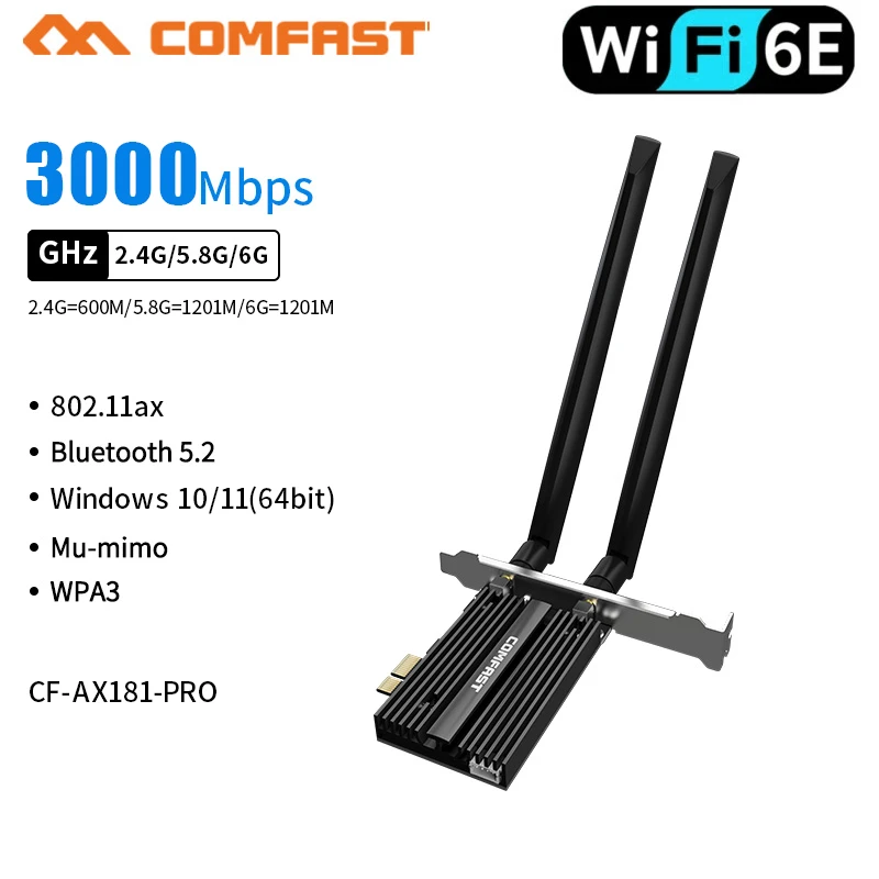 3000Mbps Tri Band Wireless Desktop PCIe Intel AX210 Pro Card 802.11ax 2 ...