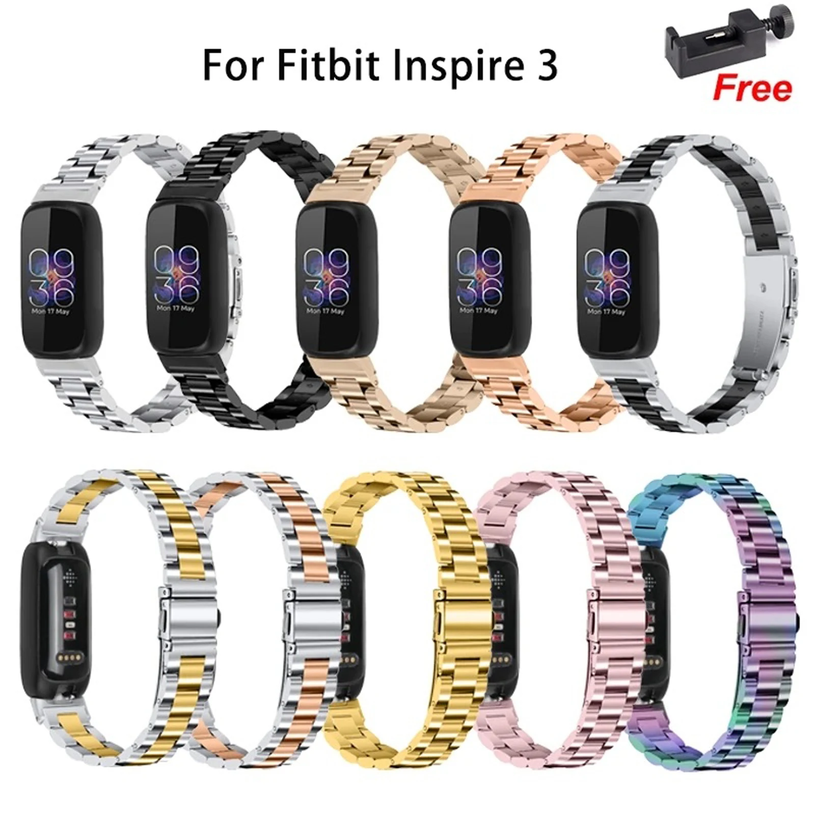 Stainless-Steel-Strap-for-Fitbit-inspire-3-Smart-Bracelet-band-Three ...