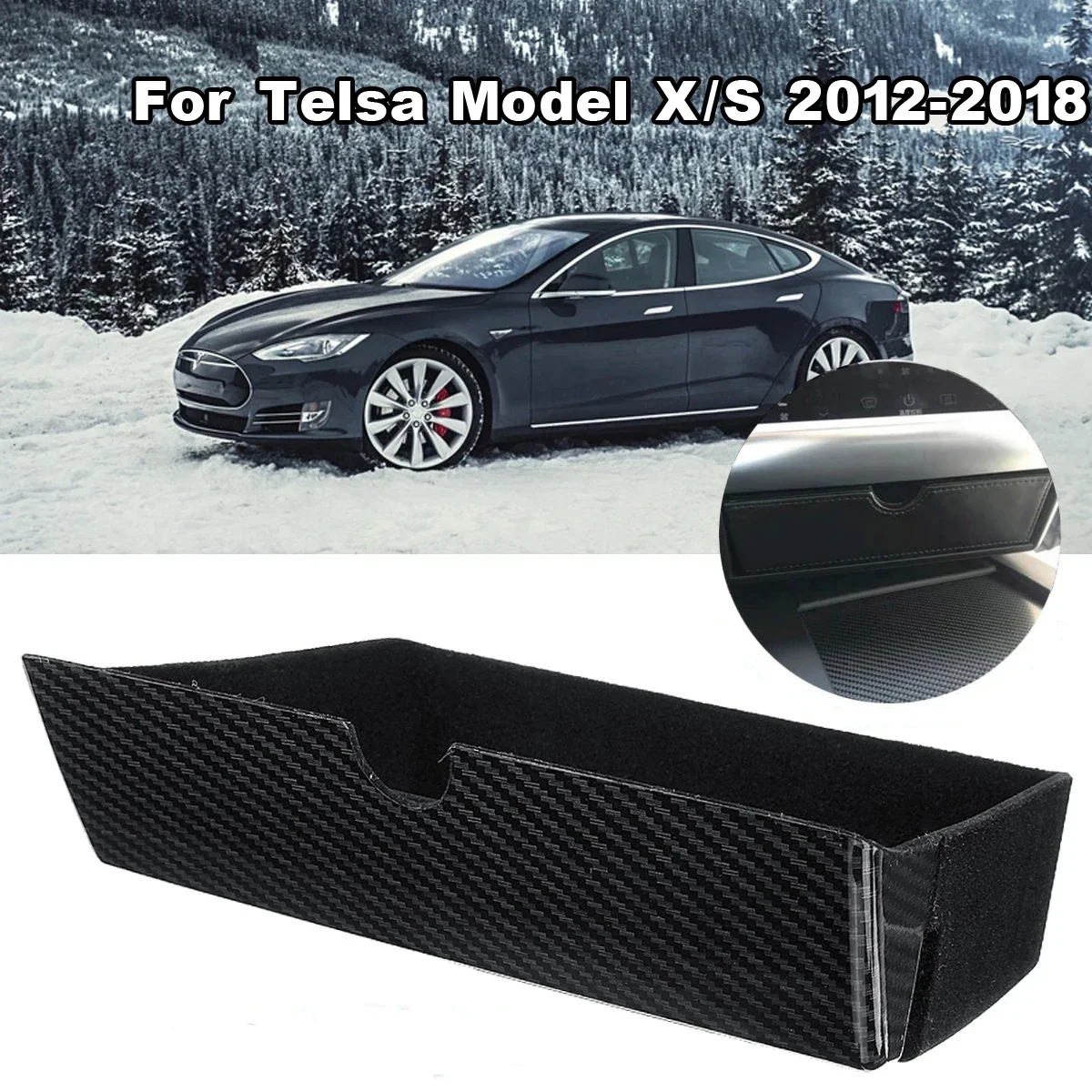 Carbon-Style-Center-Console-Storage-Box-Drawer-Tray-For-Tesla-Model-X ...
